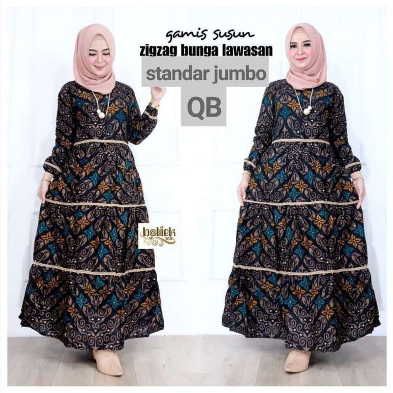 Promo Gamis Batik Motif Bunga | Gamis Batik Mix Renda | Gamis Batik ...