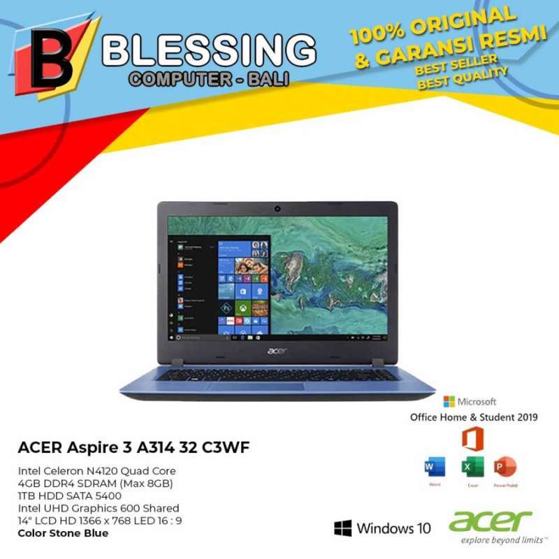 Jual ACER Aspire 3 A314 32 C3WF CELERON N4120 4G 1TB W10 OHS di Seller ...