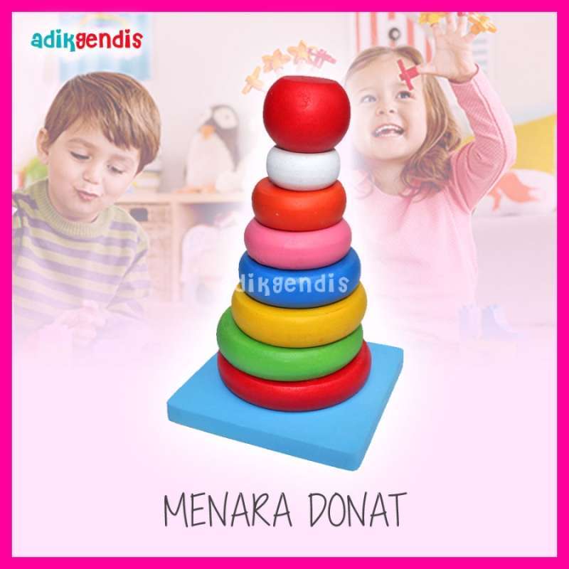 Jual Menara Donat Mainan Edukasi Edukatif pasak Kayu Balok Puzzle ...