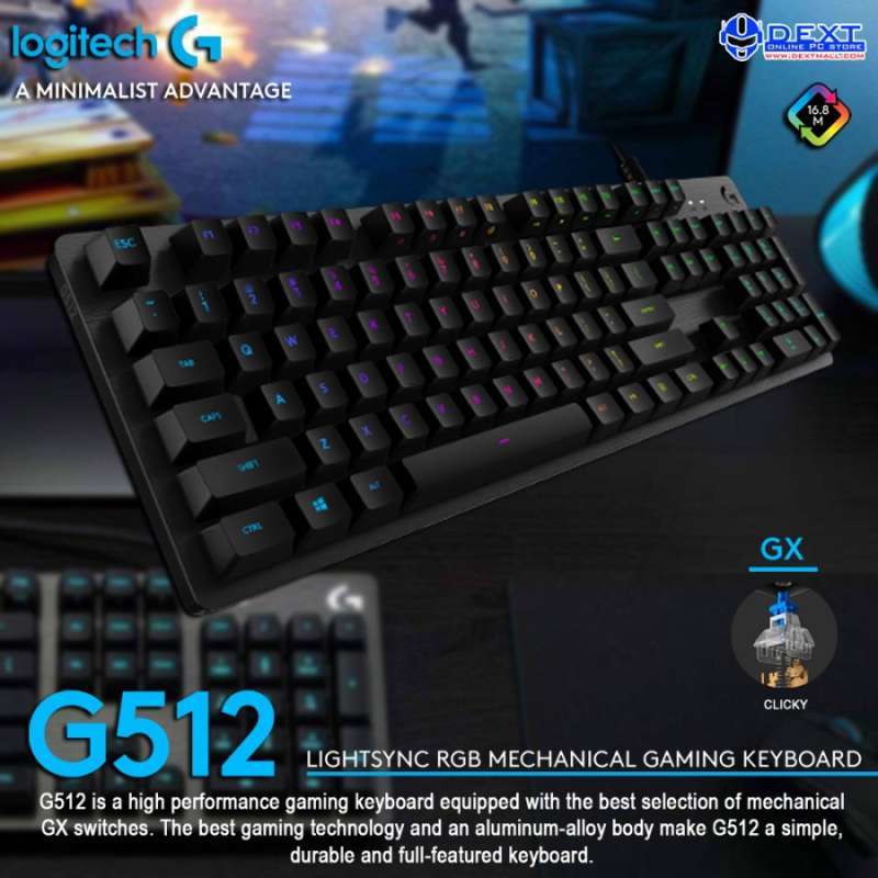 Promo Logitech G 512 Clicky Carbon RGB Mechanical Gaming Keyboard ...