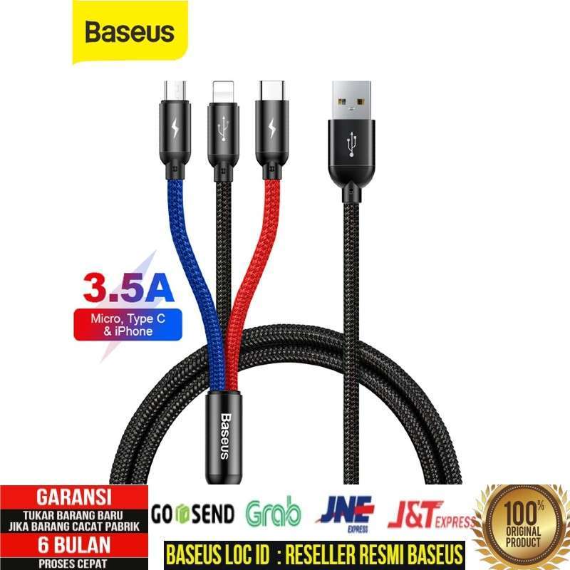 Promo Baseus Primary Colors 3in1 Data Cable [1.2 m/ Micro + Lightning ...