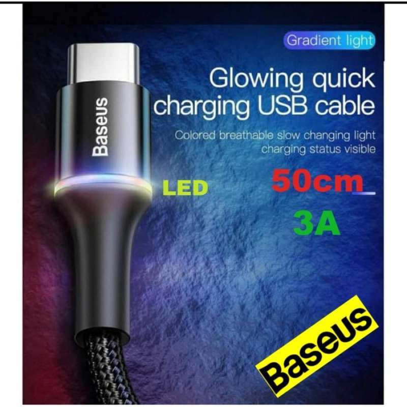 Promo Baseus Cable Data Type C Quick Charge 3A Kabel Halo LED - 50cm ...