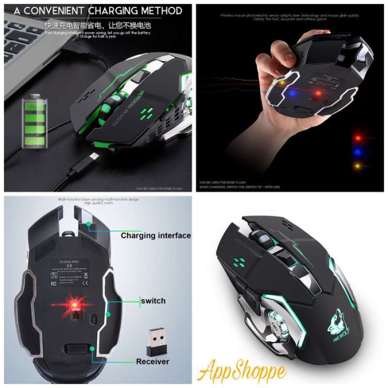 Jual Mouse Wireless Gaming Silent Usb Optical Ergonomic Rechargeable ...
