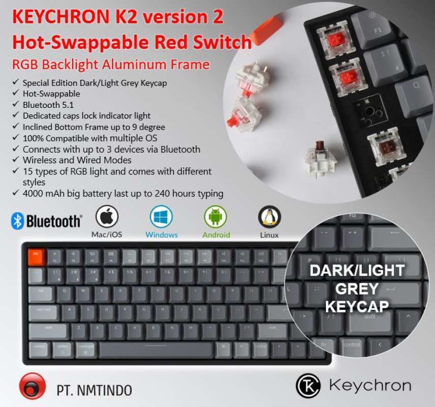 Jual Keychron K2 version 2 Hot-Swappable RGB Backlight Aluminum Frame ...