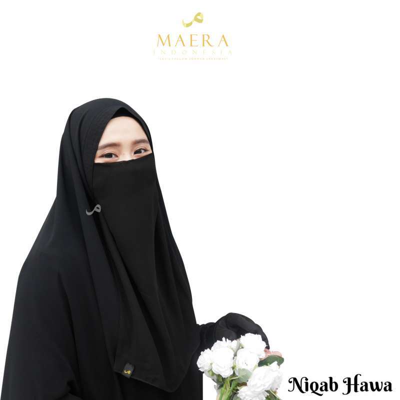Jual Niqab Cadar Karet atau Tali 2 Layer Sifon Silk Jetblack Premium HAWA By Maera di Seller ...