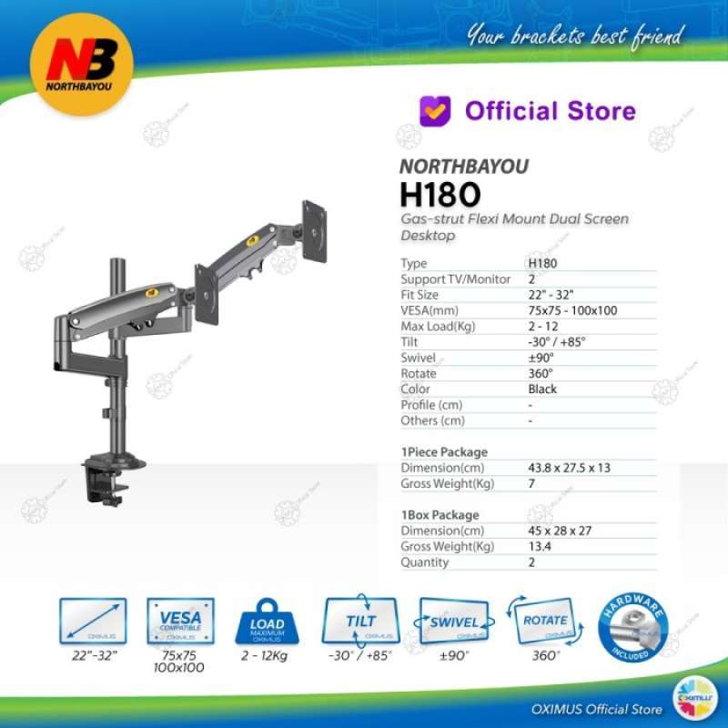 Jual BRACKET TV LCD MONITOR 22-32 NORTH BAYOU NB H180 TILT SWIVEL ...