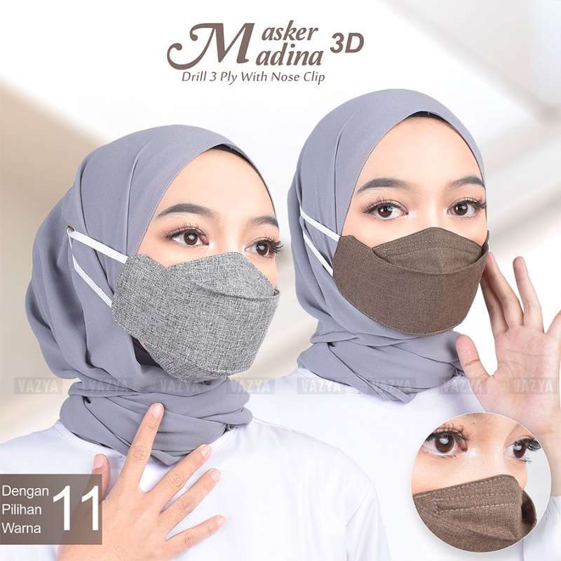 Promo Masker Hijab 3D Drill Madinah 3ply with nose clip - Army Diskon ...