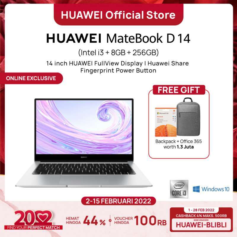 Jual HUAWEI MateBook D14 i3 Laptop [Intel i3/8GB/256GB] | 14-Inch ...