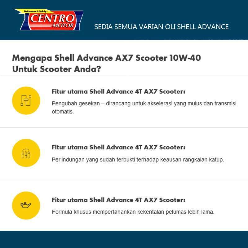 Jual SHELL ADVANCE AX7 MATIC 10W40 800ml.OLI MOTOR MATIC YAMAHA/SUZUKI ...