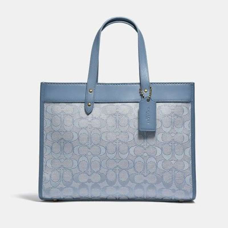 Promo Coach Field Tote 30 In Signature Jacquard - Marble Blue Azure ...
