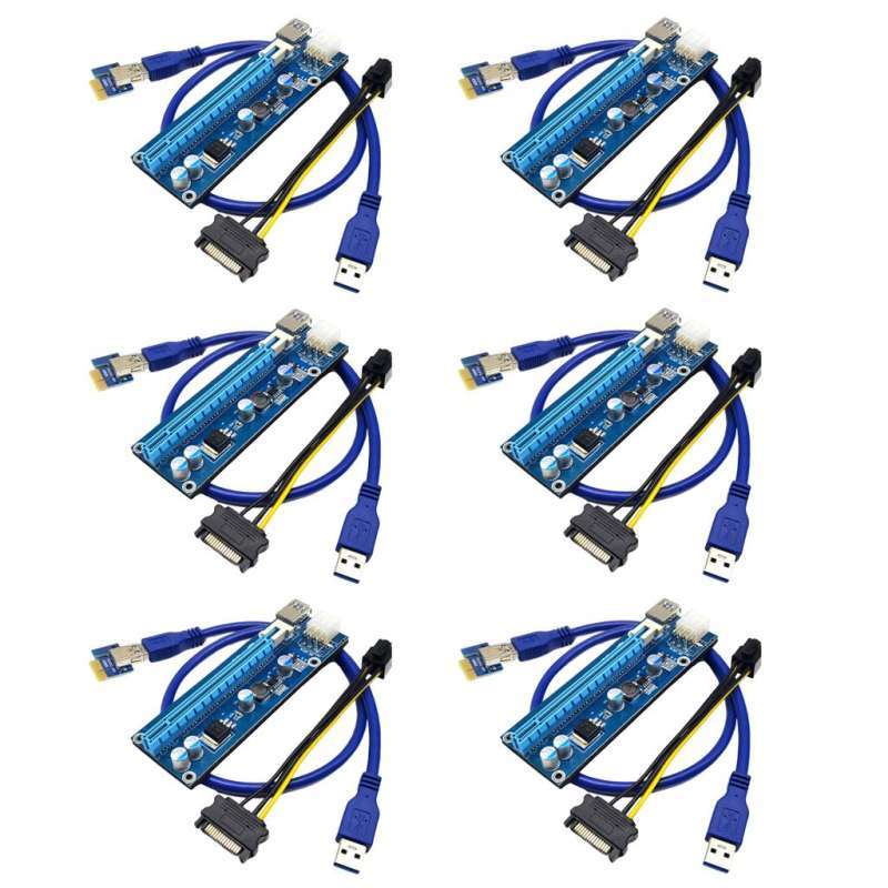 Jual 6Pack PCI-e Riser 1X to 16X 6Pin Graphics Extension Card Adapter ...