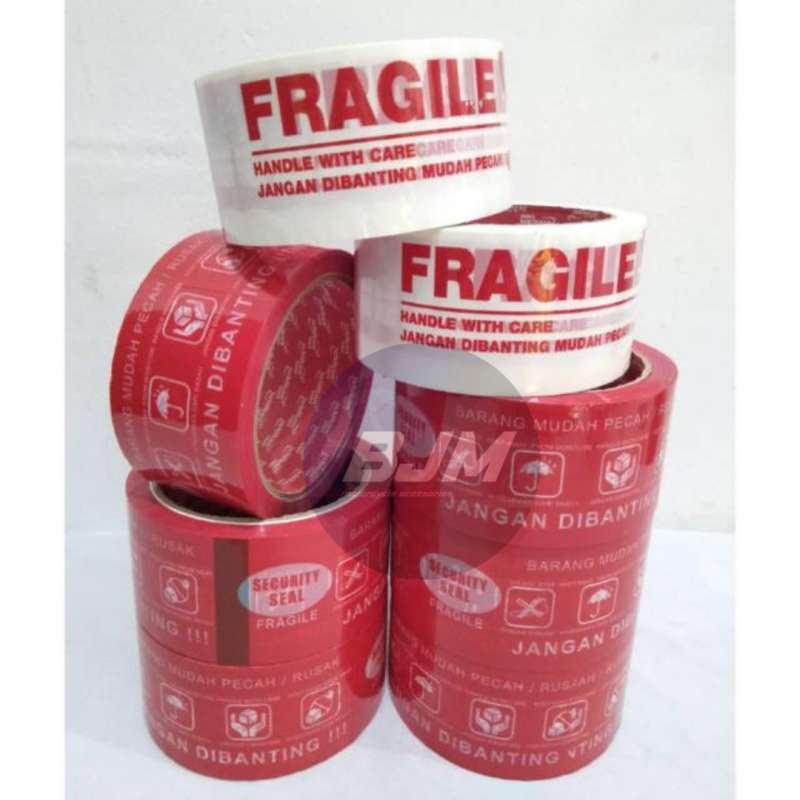 Jual LAKBAN ISOLASI SOLASI FRAGILE FULL MERAH 300 YARD JANGAN DIBANTING ...