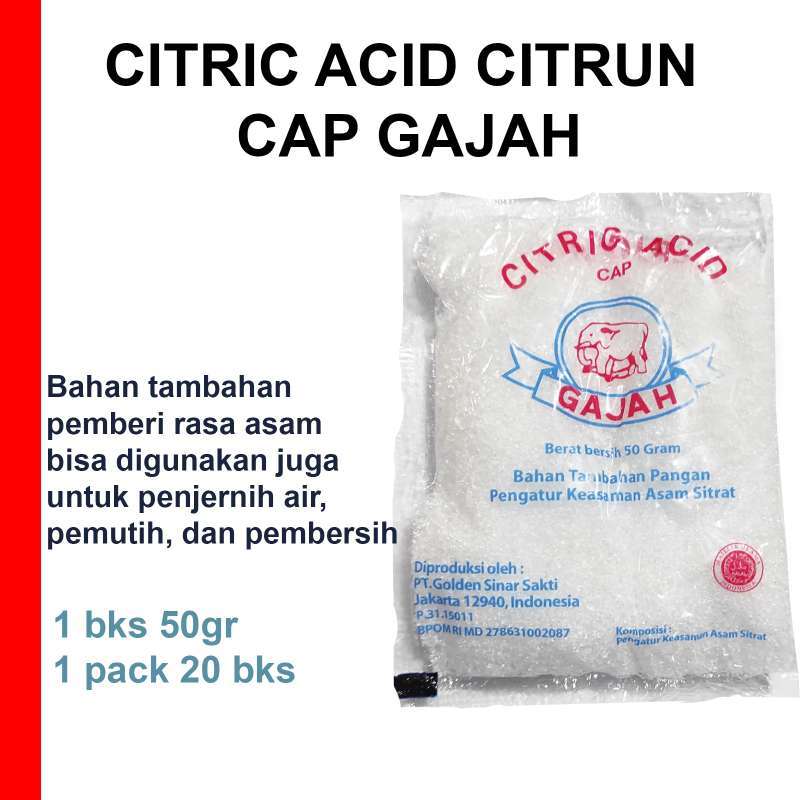 Jual Citrun CITRID ACID sitrun asam sitrat cap gajah kemasan kecil 50gr ...