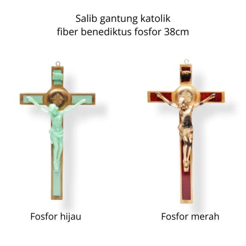 Jual Salib Gantung Katolik Fiber Benediktus Segi 38cm Pajangan Salib ...