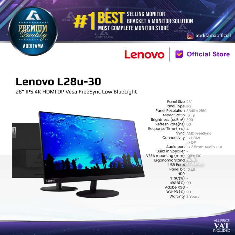 Jual Monitor Lenovo L28u-30 28 IPS 4K HDMI DP Vesa FreeSync Low ...