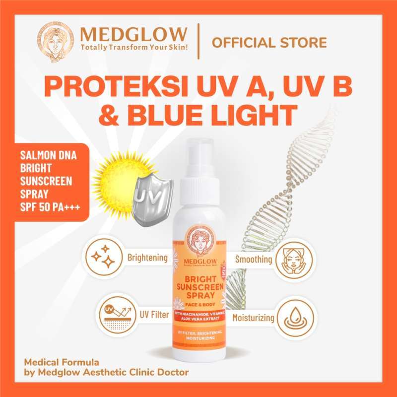 Jual MEDGLOW CLINIC SPF 50 PA+++ SALMON DNA BRIGHTENING SUNSCREEN SPRAY ...