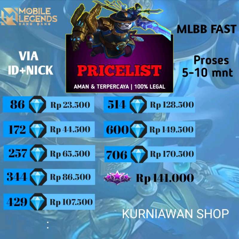 Jual DIAMOND MOBILE LEGENDS di Seller Kurniawan shop 37 - Pasekan, Kab ...