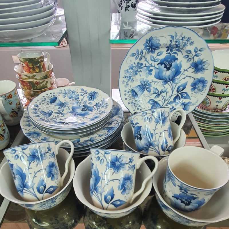 Promo Dinner Set Keramik Bunga Biru Diskon 6% di Seller Odettee Shop ...