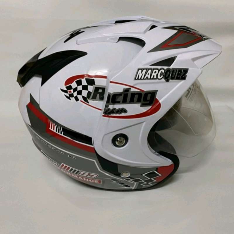 Promo Helm Motor JP 7 Marc Marquez Putih Glossy Double Visor Half Face SNI Dewasa Diskon 8% di ...