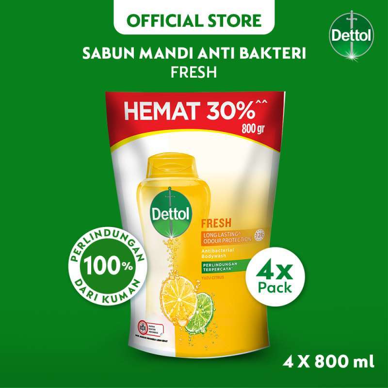 Promo Dettol Sabun Mandi Cair Fresh Jumbo [800 g] x 4 Pcs Diskon 25% di ...