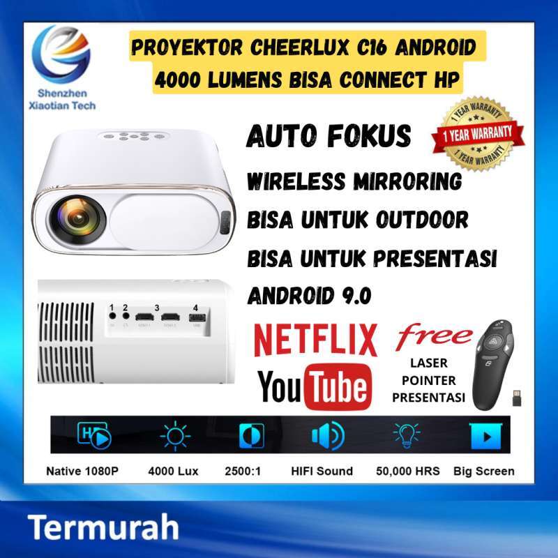 Jual Proyektor Cheerlux C16 Android 4000 Lumens | Projector C16 Android ...