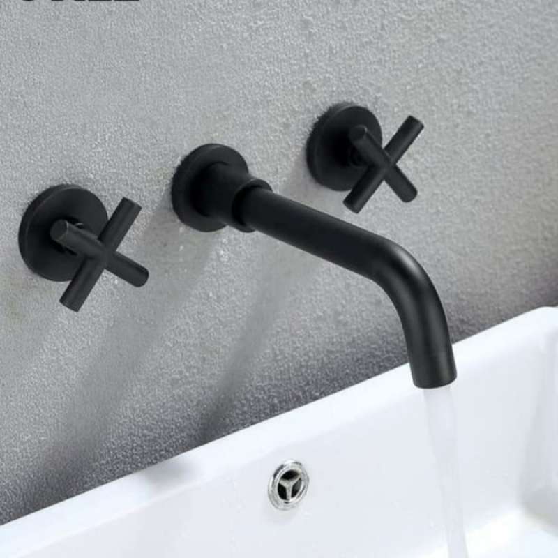 Jual Keran Kran Wastafel Tempel Dinding Stainless Hitam/ Kran Wastafel ...