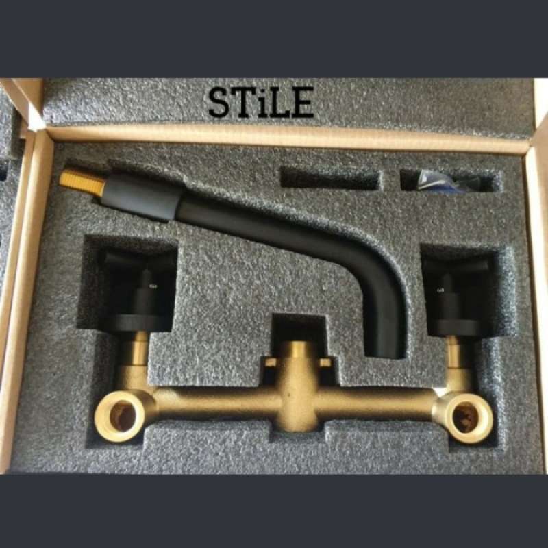 Jual Keran Kran Wastafel Tempel Dinding Stainless Hitam/ Kran Wastafel ...