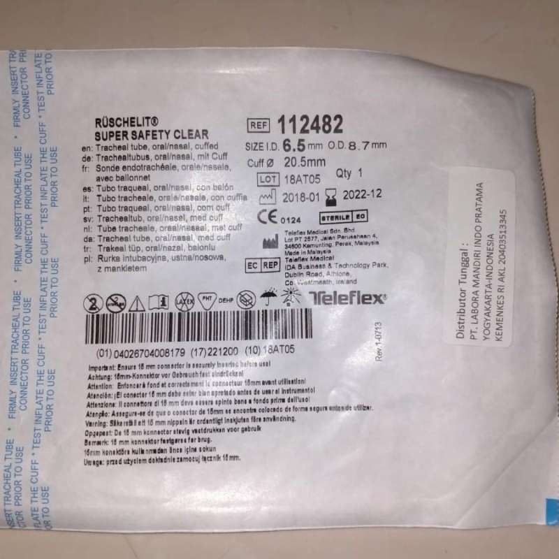 Jual Ett Clear No 6,5/ Endotracheal Tube No 6,5/ Ett Kinking No.6,5 ...