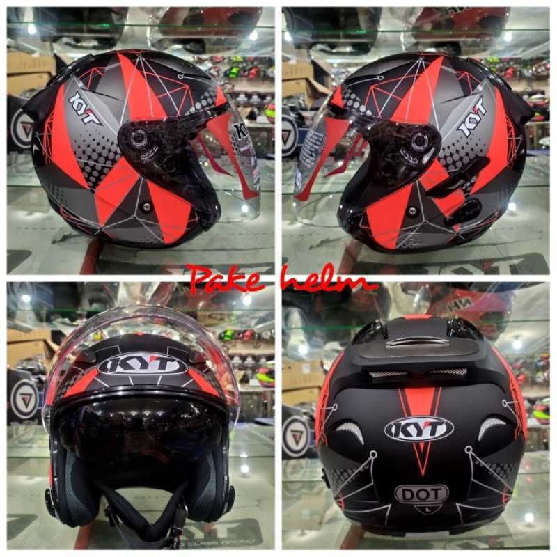 Promo Helm Kyt Galaxy #6 Black Matt Red Fluo Helm Kyt Half Face Double ...