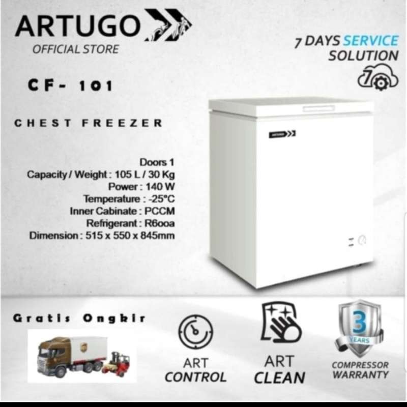 Jual ARTUGO Chest Freezer CF 101 Kotak Pembeku Daging 100 Liter CF101 ...