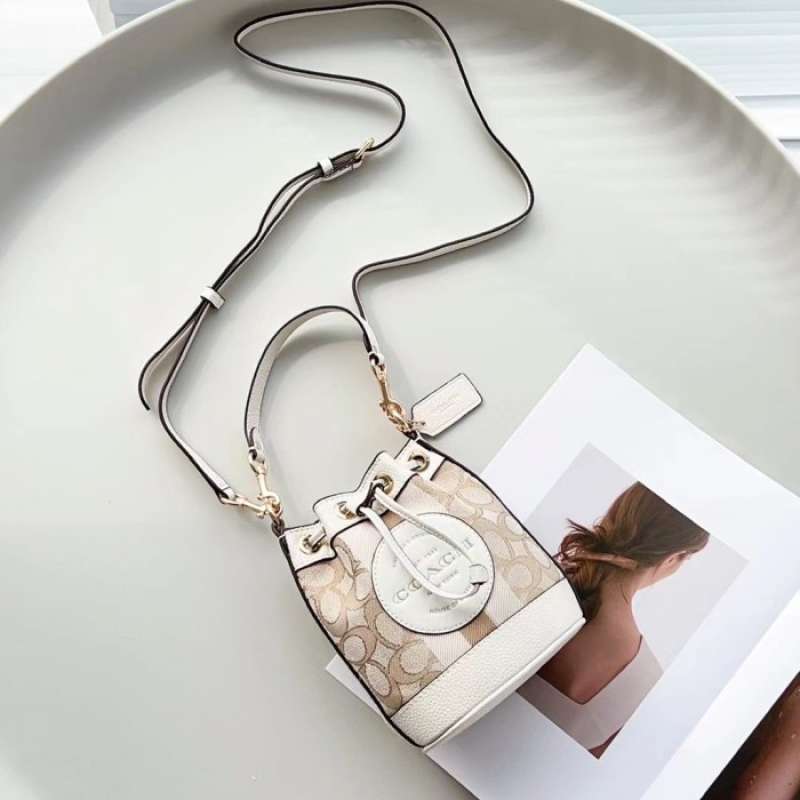 Jual Coach Mini Dempsey Bucket Bag In Signature Jacquard Chalk di ...