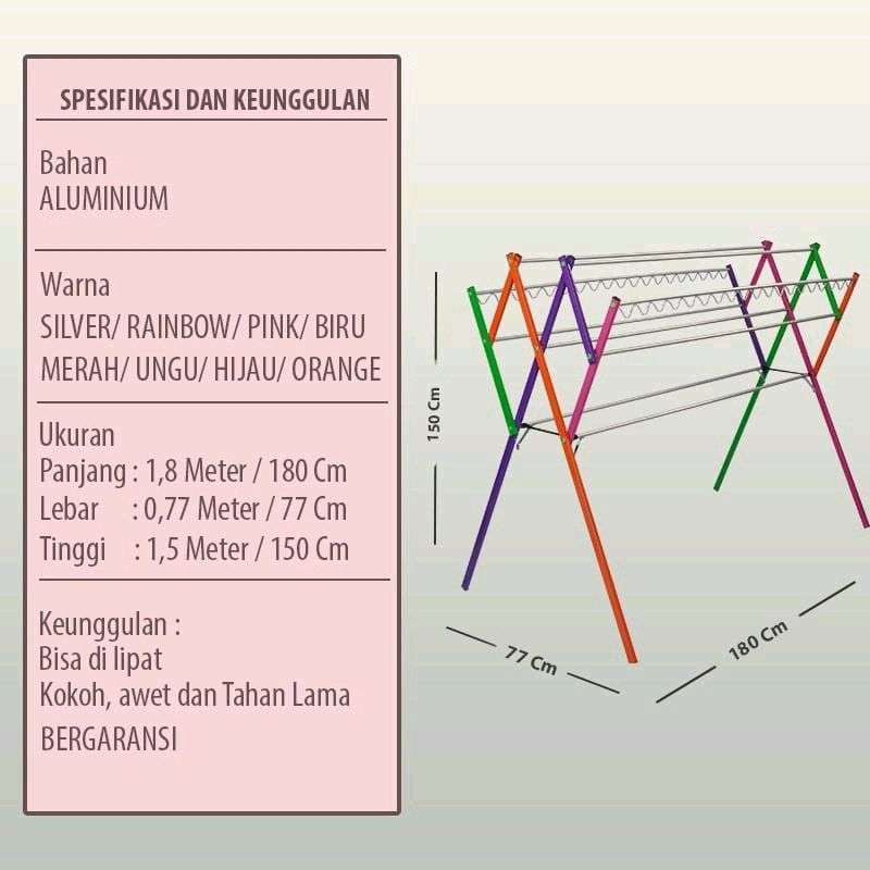 Jual Jemuran Aluminium Pakaian Baju Gantungan Jumbo Ukuran 180cm Di ...