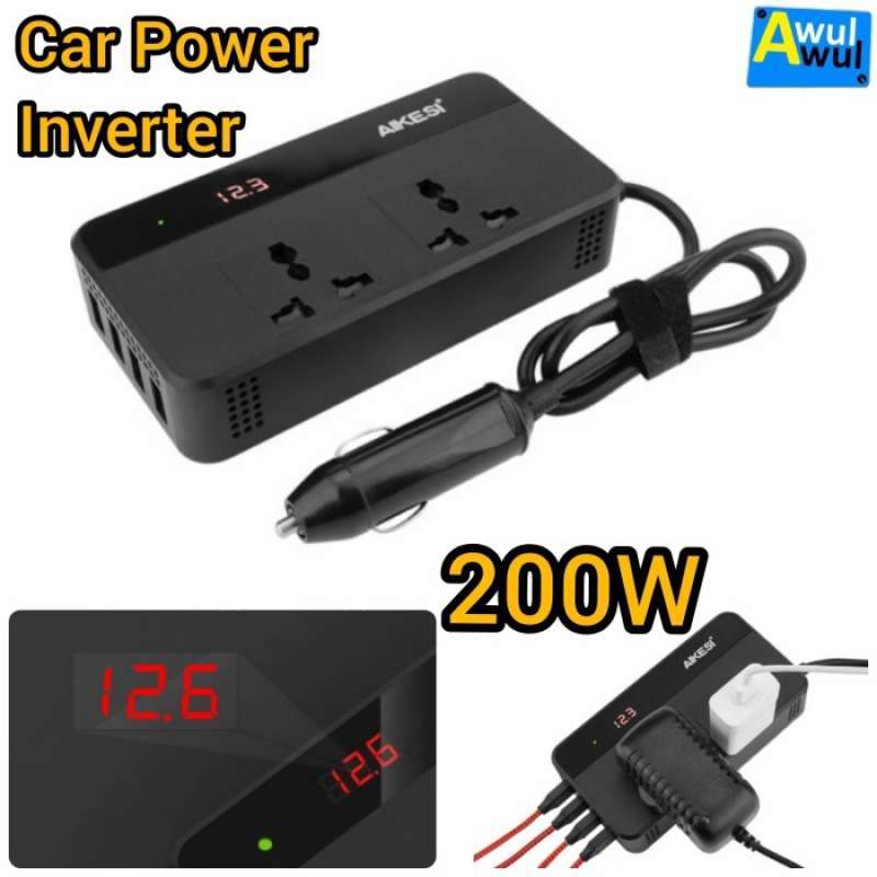 Promo Power Inverter 200W 12V to 220V 2 Soket Listrik + 4 USB Port ...