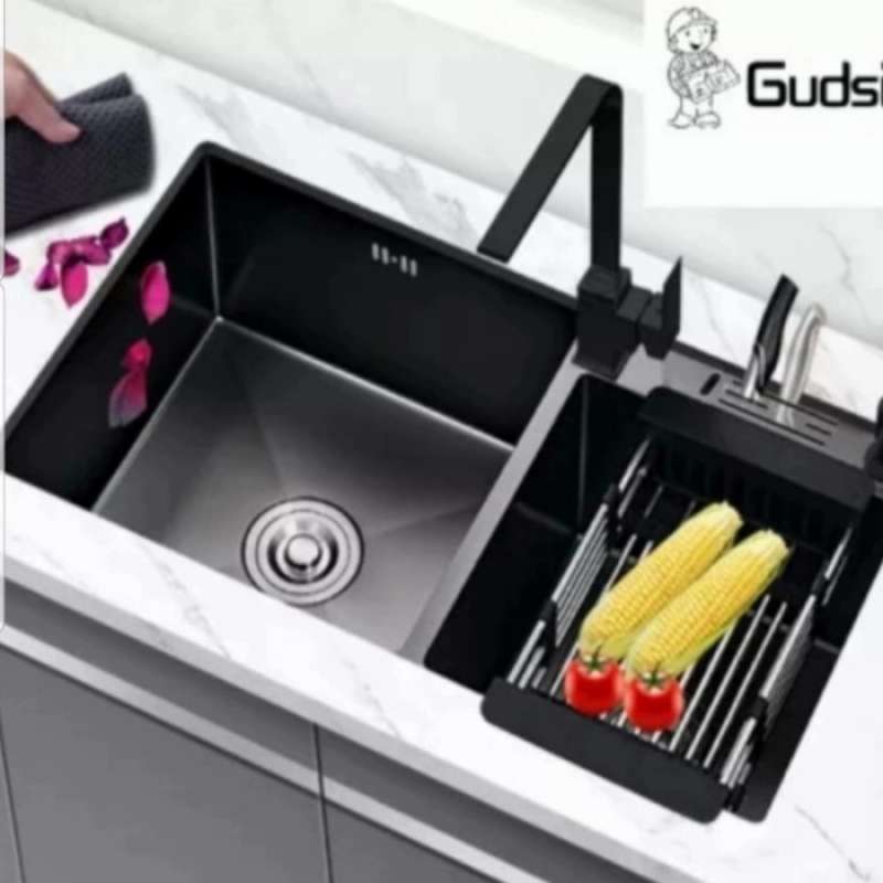 Promo kitchen sink 8245 Black lengkap kran siku/Kran L/Kitchen set ISAN ...