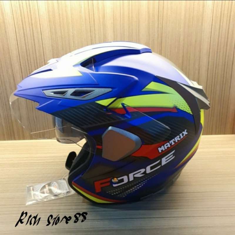 Jual Helm Half Face Dewasa Double Visor SNI Force Matrix Blue Doff di ...