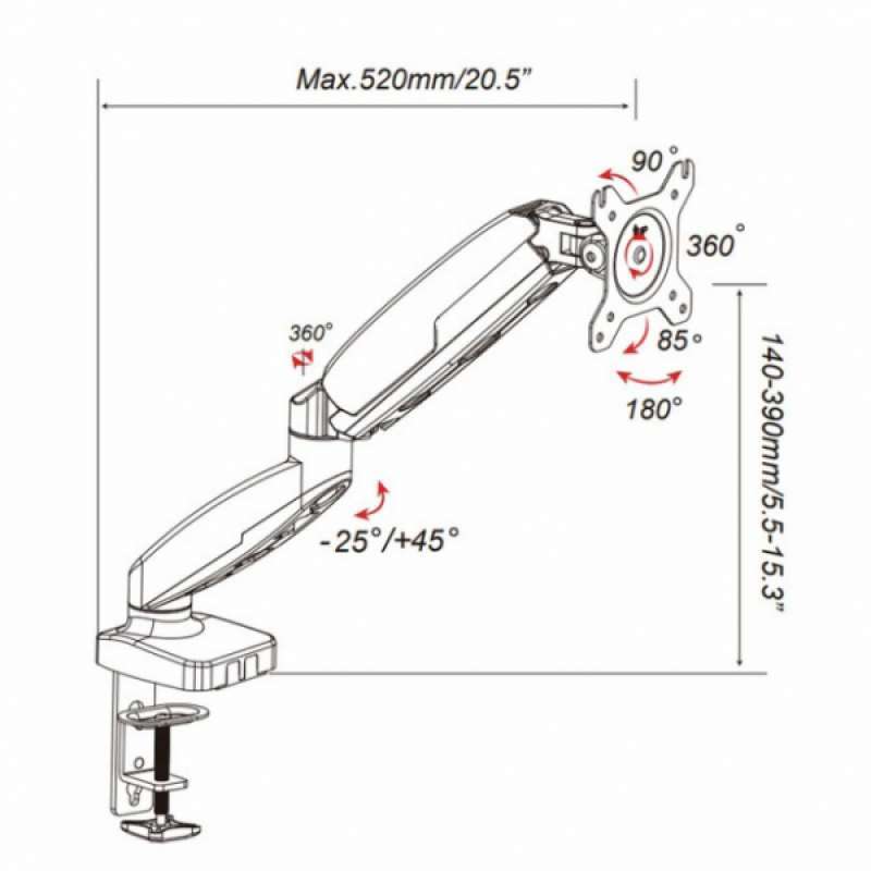 Promo North Bayou Single Monitor Gas Spring Arm Mount Stand Bracket ...