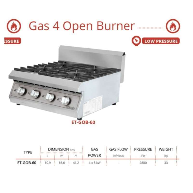 Promo Getra Gas Open Burner 4 Tungku Et-Gob-60 Top Table Counter Diskon ...