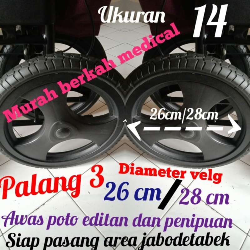 Promo Ban mati kursi roda ukuran 14 palang 3 diameter velg 26 cm dan 28 ...