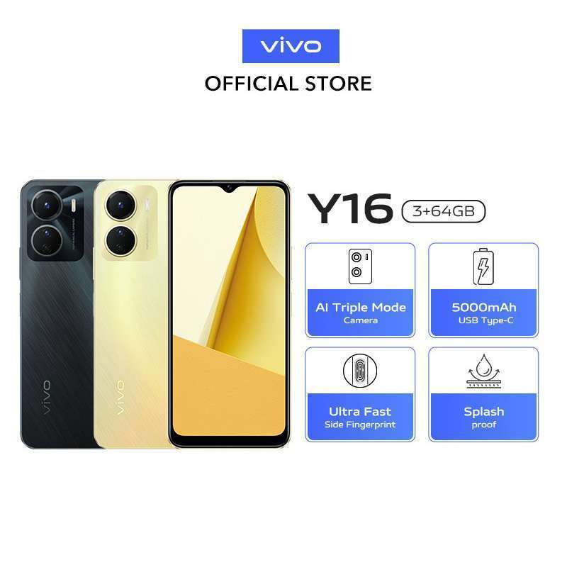 Jual vivo Y16 (3/64) - 5000mAh + USB Type-C, Ultra Fast Side ...