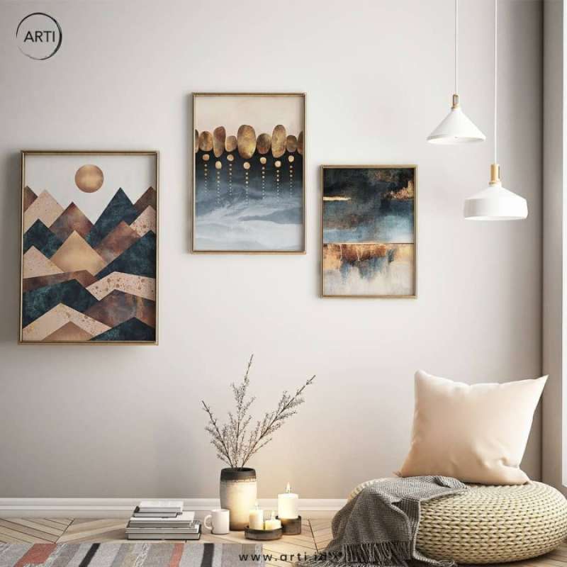 Jual LUKISAN Lukisan Dinding Set - Golden Peaks - Mix - Gold Frame di ...