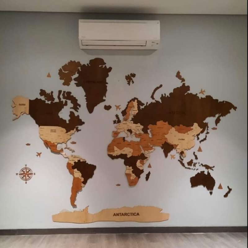 Promo World Map Decor / Hiasan Dinding Peta Dunia Kayu Layer Custom ...