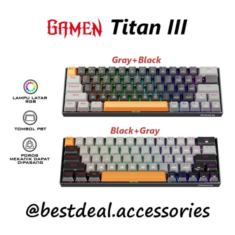 Promo GAMEN Titan III Mechanical Switch Blue Gaming Keyboard Wired RGB ...