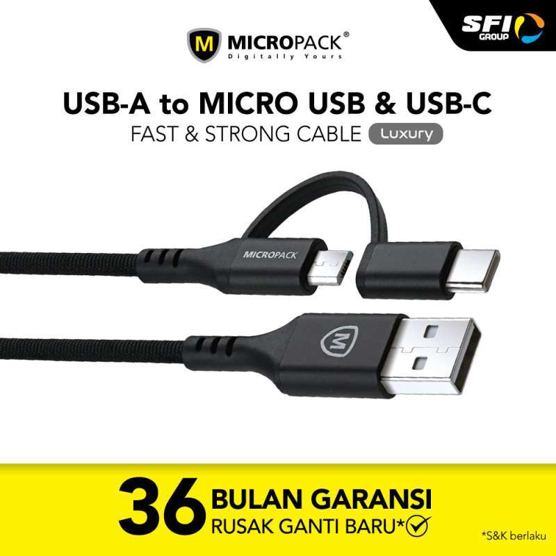 Jual Micropack 2 in 1 Cable - USB A to Micro USB & USB C 1.5M (MC-AC13) - Hitam - di Seller ...