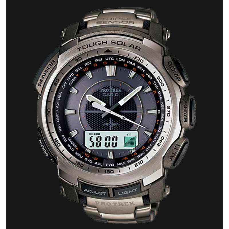 Jual Casio Pro Trek Prg-510t-7dr Tough Solar Black Digital Analog Dial Titanium Strap ...