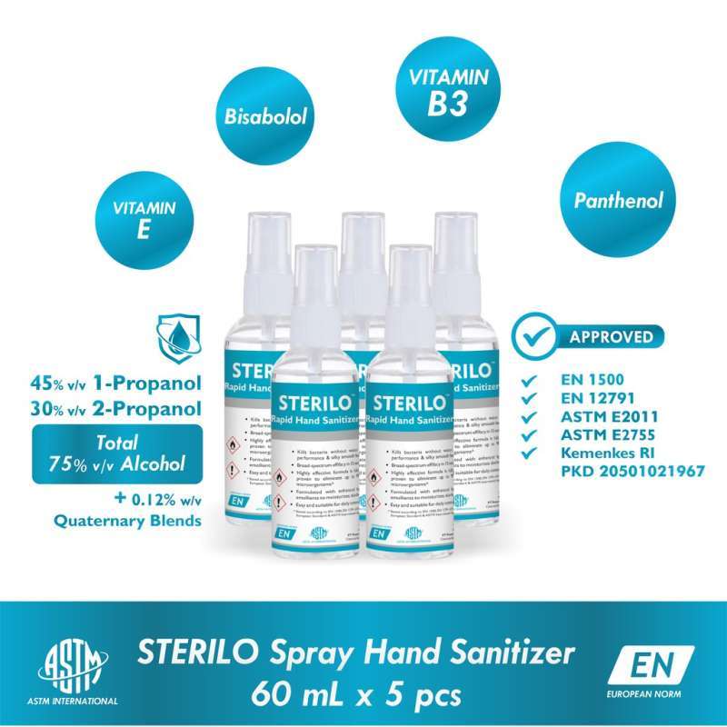 Jual Sterilo Rapid Antiseptic Hand Sanitizer Spray [60 mL/ Bundling Set ...