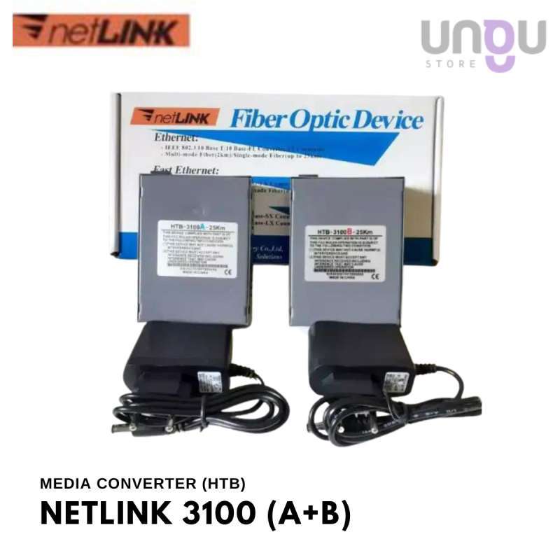 Jual Htb3100 Fiber Optic Netlink A+b Htb-3100 25km Single Mode Media ...