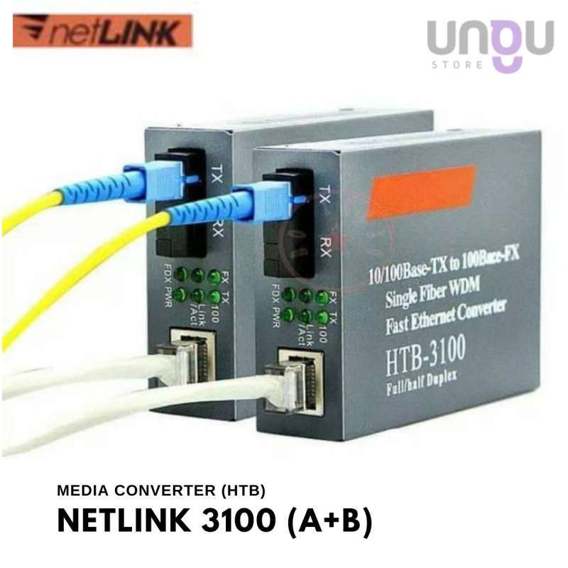 Jual Htb3100 Fiber Optic Netlink A+b Htb-3100 25km Single Mode Media Converter Rj45 10/100mbps ...