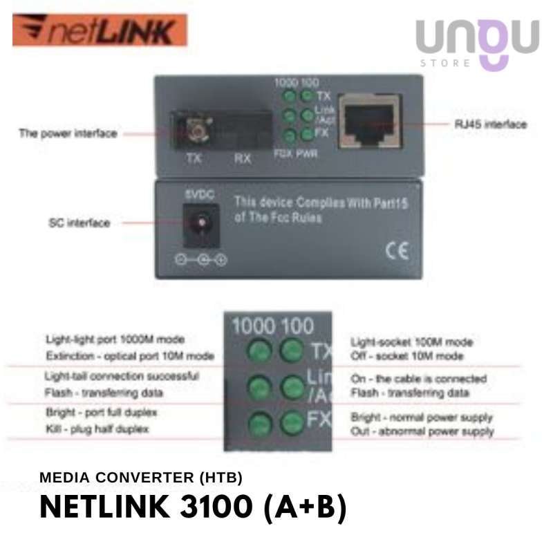 Jual Htb3100 Fiber Optic Netlink A+b Htb-3100 25km Single Mode Media ...