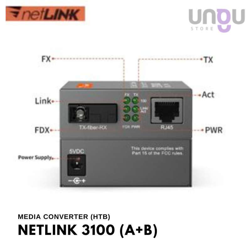Jual Htb3100 Fiber Optic Netlink A+b Htb-3100 25km Single Mode Media Converter Rj45 10/100mbps ...