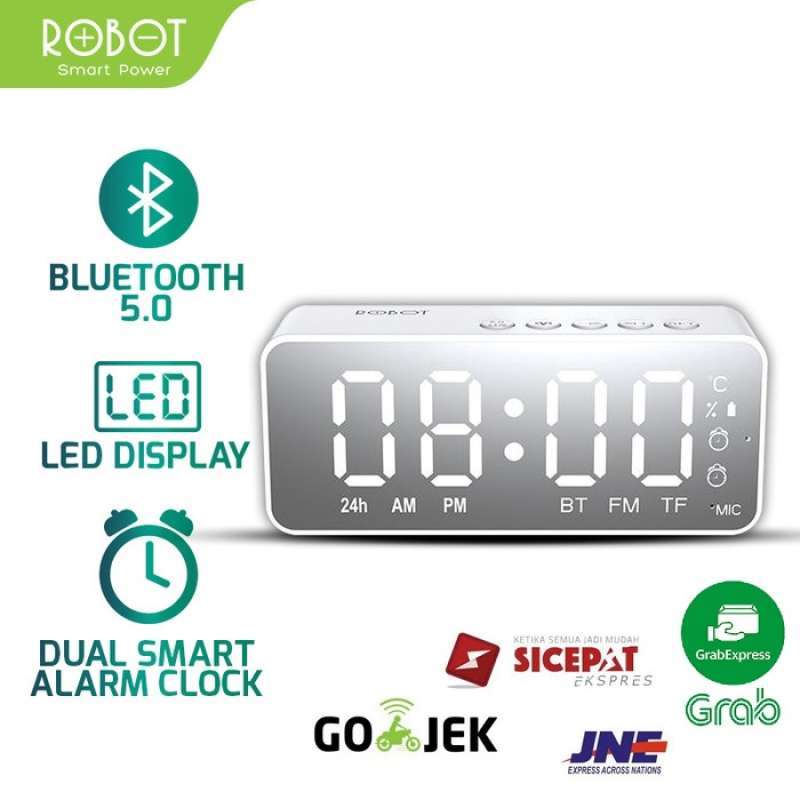Promo Robot Rb150 Speaker Bluetooth 5.0 Led Alarm Clock With Fm Radio ...